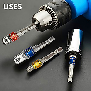 Tools Impact Socket Adapter Set 3pcs Joint Socket 1/4 3/8 1/2 In Hand Power Wrench Ratchet Drill Adapter/Extension Set Turns Power Drill Into High Speed Nut Driver with Right Angle Drill Adaptor