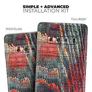 DesignSkinz Grungy Orange and Teal Dyed Wood Surface Protective Vinyl Decal Wrap Skin Cover Compatible with The Samsung Galaxy S20 (Screen Trim & Back Glass Skin)