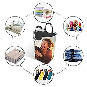 Personalized Hampers Custom Laundry Basket with Name, Customized Dirty Clothes Hamper with Photo/Text for Boys Girls Women Men, Collapsible Storage Basket with Handle for Bedroom, 22.7 x 12.6 in