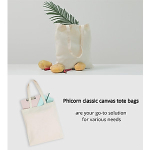 Phicorn Blank Canvas Tote Bags Bulk - 7oz 100% Cotton, 15"x16", Reusable Grocery Bags - Plain Tote Bag for Craft and Painting (2-Pack)