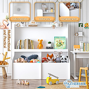 Azheruol Cubby Toy Storage Cabinet 3 Tier Wooden Children Bookcase,Toy and Book Storage Organizer Shelf for Playroom, Bedroom, Living Room, Nursery, School (White)
