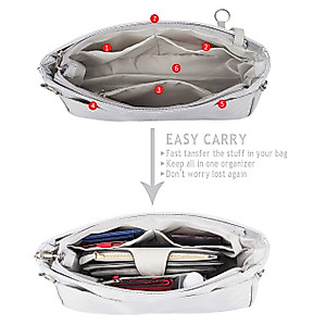 Vercord Expandable Nylon Handbag Purse Organizer Insert Liner Shaper Bag in Bag Beige Grey Large