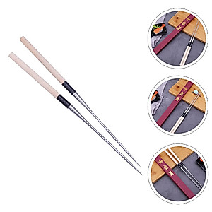 Angoily 2pcs Sashimi Chopsticks Long Chopsticks Metal Noodles Chopstick Cooking Frying Chopsticks Moribashi Chopsticks Korean Chopstick Wooden Handle Stainless Steel Travel Non-slip