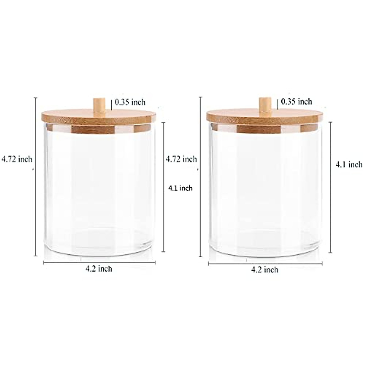 JIEQIJIAJU 2 Pack Acrylic Qtip Holders, Large Cotton Round Holder with Bamboo Lid Clear Apothecary Jars Bathroom Canister Storage for Q-Tips, Cotton Pads & Swab, Hair Ties, Makeup Brush Organizing