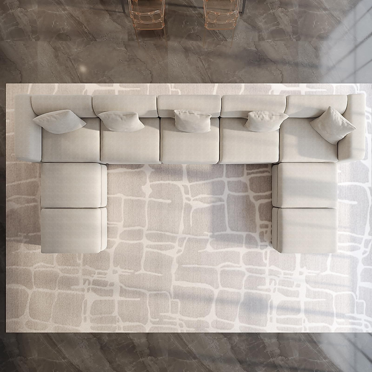 Miuuod 9 Seaters L/U Shape Oversized Convertible Sectional Sofa Couch for Living Room,5 Seats with 4 Ottomans L Shape Couch,Cozy Couches,Queen Velvet Extra Large Sofa Bed Beige,183.46" L