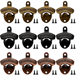 ZOOFOX 12 Pieces Wall Mounted Bottle Opener, Vintage Beer Bottle Opener with Screws, Sturdy Antique Metal Bottle Opener for Bar, KTV, Home and Outdoor