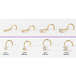 Jewelry Avalanche 22G Solid 14Kt Gold Nose Screw Stud with Prong Set real Diamond Gemstone, 14kt Yellow Gold or 14kt White Gold - April Birthstone Nose Ring-NSYG_WD-2.5MM