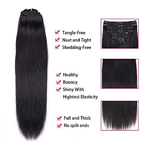 Straight Clip in Hair Extensions Real Human Hair Black Women Natural Black Clip ins for Women 18 Inch Seamless Clip in Hair Extensions Soft and Natural Straight Hair Extensions120g 8pcs