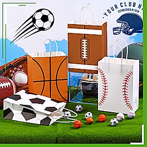 24 Pieces Sports Party Favor Bags Football Party Goodie Bag Sport Party Gift Bags with Handles for Soccer Baseball Basketball Football Sports Birthday Baby Shower Party Supplies Decorations