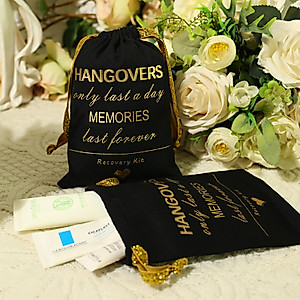 SHERWAY Gold Foil Wedding Bachelorettes Hangover Kit Bags Drawstring Bags, Wedding Bridal Shower Party Favor Bags for Bridesmaid Gift (10pcs, Black, 5 x 7 Inch)