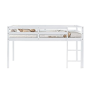 Tmosi Low Loft Bed Twin,Solid Wood Kids Twin Bed Frame with Ladders and Guard Rails,Space Saving Twin Size Loft Bed for Girl Boy,No Box Spring Needed,Easy to Assembly (Built-in Ladder-White)