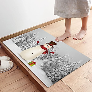 Queener Home Winter Christmas Tree and Snowman Kitchen Rugs and Mats Set of 2, Washable Floor Doormat Comfort Area Runner Rug Non-Slip Rubber Backing for Indoor Cartoon Pattern