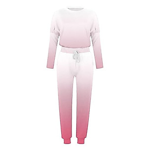 JMMSlmax Jogger Sets for Women 2 Piece Long Pants Crew Neck Long Sleeve Shirts Drawstring Sweatpants Pocket Soft Lounge Sets