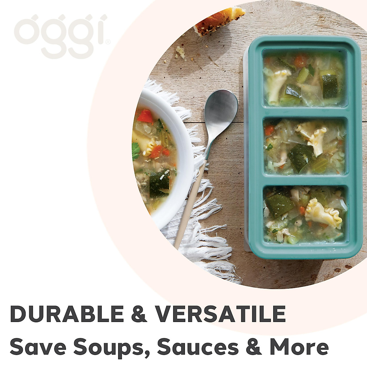 OGGI Prep & Portion Silicone Freezer Trays with Lid - Freezer Molds for Food, Ice Cube Tray, Food Prep Containers, Freezer Storage Containers, for Soup, Smoothie Cubes, Broth, Leftovers - 1/4 Cup