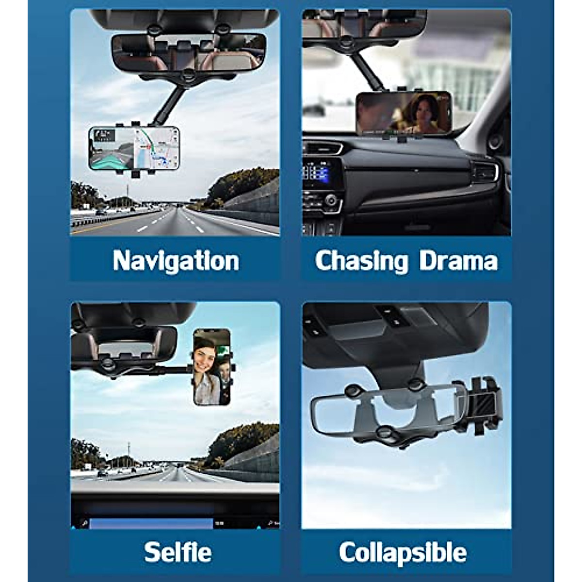 360°Rotatable and Retractable Car Phone Holder, Car Rearview Mirror Bracket, Multifunctional Adjustable Phone Holder, Universal Phone Navigation GPS Holder for All Mobile