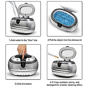 Ultrasonic Jewelry Cleaner, VLOXO Ultrasonic Cleaning Machine 600ML Professional Jewelry Cleaner 42kHz with Stainless Steel Tank for Jewelry, Eyeglasses, Retainer, Watches, Dentures, Rings, Coins