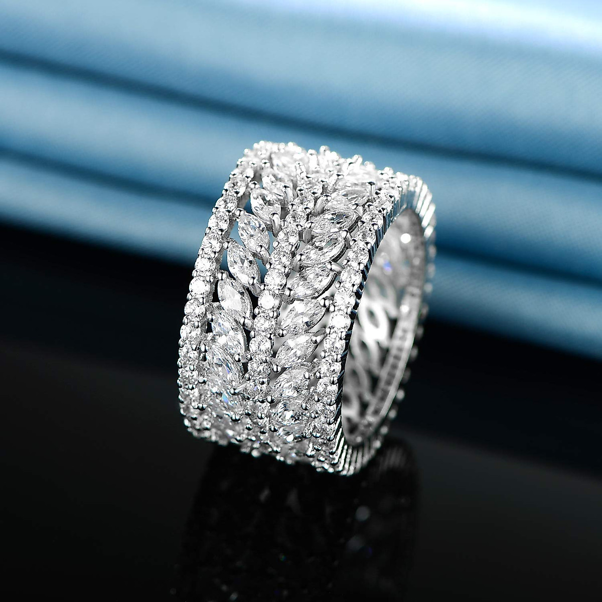 Gemsme 14K Gold Plated Marquise Cubic Zirconia Eternity Statment Ring for Women (7)