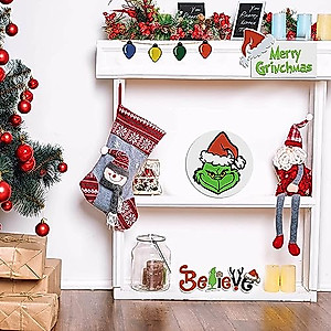Christmas Tiered Tray Decorations Set Gifts (Tray Not Included) -𝑮𝒓𝒊𝒏𝒄𝒉𝒔 Christmas Decor,Grinchmas Table Top Xmas Christmas Party Decorations (Green-B)
