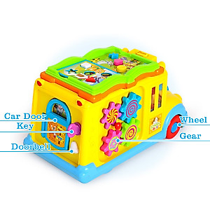 fisca Intellectual Musical School Bus, Learning Educational Toys for Baby & Toddler, Electronic Car with Lights for 1 2 3 Year Old Boys and Girls