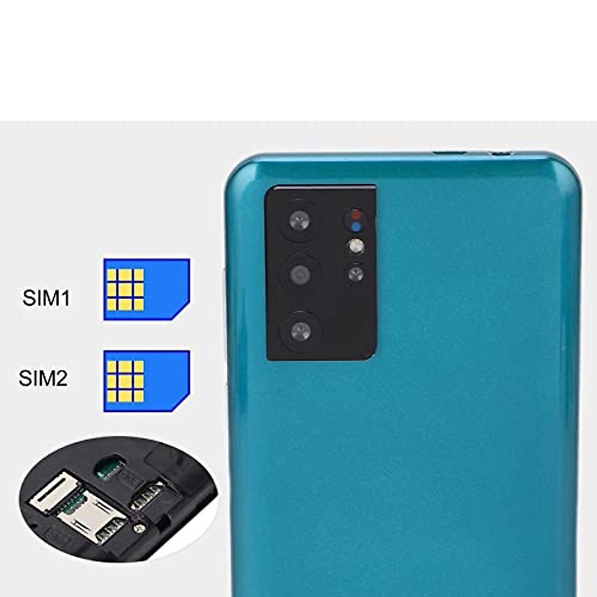 Yunseity Smartphone, 6.1in HD Screen 5G Net S21 Ultra Face Unlock Smartphone, 2GB RAM 16GB ROM Dual Sim Dual Standby Mobile Phone for Android 11(Green+US Plug)