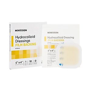 McKesson Hydrocolloid Dressing, Sterile, Film Backing, 4 in x 4 in, 10 Count, 1 Pack