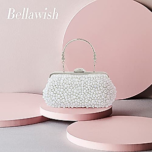 Bellawish Pearl Clutch Purses for Women Wedding Bridal Evening Clutch Handbag for Parites Prom(white)
