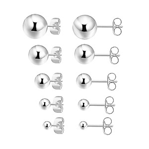 925 Sterling Silver Stud Earrings for Women, Sterling Silver Earrings Tiny Stud Earrings for Multiple Piercings 5 Pairs Different Sizes Stud Earrings Set 2mm 3mm 4mm 5mm 6mm