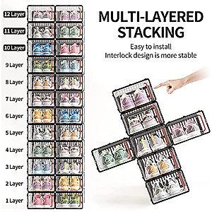 Gardace 12 Pack Shoe Organizer, Clear Plastic Stackable Shoe Organizer for Closet, with Red Door Handle, Universal Shoe Storage Boxes for Men and Women, Multifunctional Closet Organizers and Storage