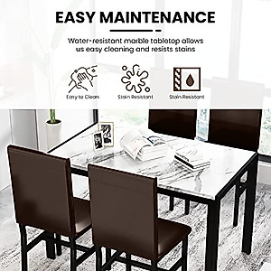 AWQM Dining Table Set for 4, Modern Kitchen Table and Chairs Set, Faux Marble Tabletop and 4 PU Leather Upholstered Chairs Dining Set for Living Room, Kitchen, Dining, Compact Space - White