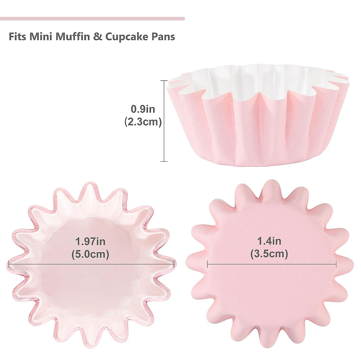 Caperci Grease-Resistant Pink Mini Cupcake Liners 200 Counts - Heavy Duty Paper Muffin Baking Cups, Odorless, No Muffin Pan Needed, Easily Peels (Pink)
