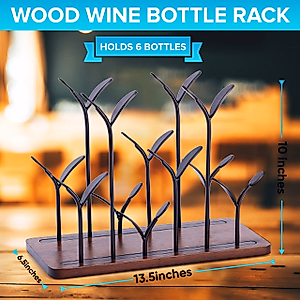 Kovot Tabletop Bottle Rack, 6 Wine Bottle Holder, Dark Brown Wood Base with Black Iron Branches, Countertop Home Decor Kitchen Storage Rack, Bar, Cellar, Cabinet, Pantry