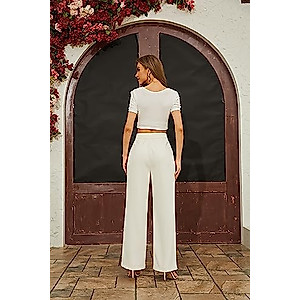 FUNYYZO Women's Wide Leg Pants High Elastic Waisted in The Back Business Work Trousers Long Straight Suit Pants Beige