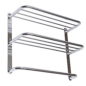 TFCFL Wall-Mounted Hanger Bar Shelf 2 Tier Towel Storage Rack Rail Bathroom Hotel Rack (Style 14)