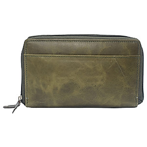 Cavelio Leather Wallets for Women RFID Blocking Double Zip Around Credit Card Holder Phone Clutch (Green)