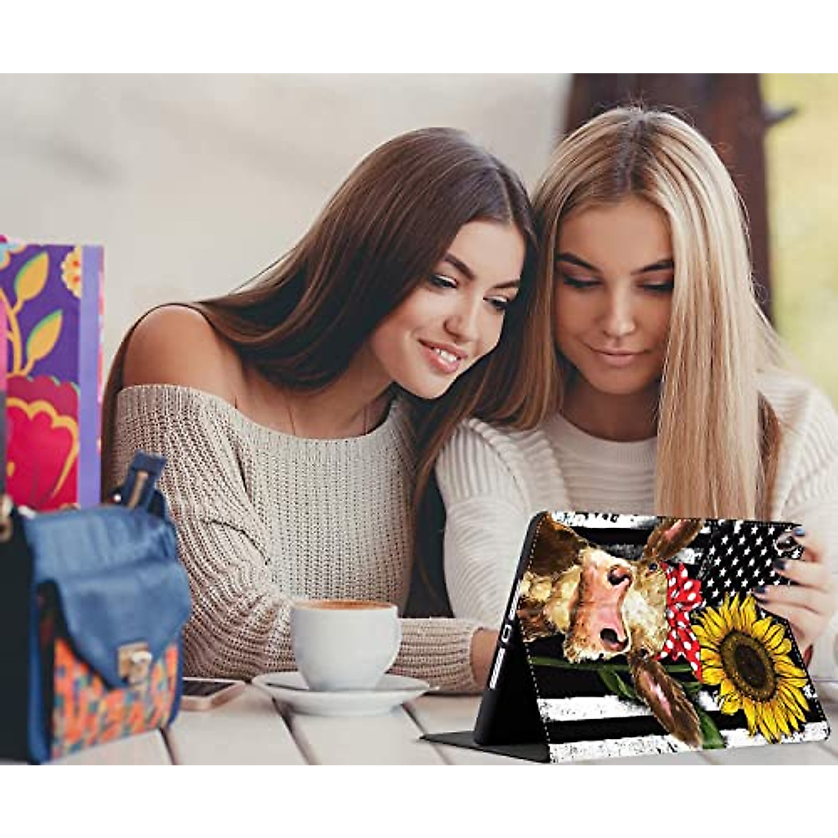 iPad Mini 6 Case, iPad Mini 2021 6th Generation Case Auto Sleep/Wake Multi-Angle Stand for iPad Mini 6th Gen 8.3 Inch , American Flag Sunflower Heifer