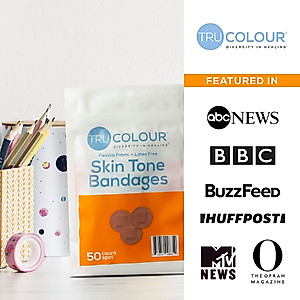Tru Colour - Spot Bandages, Flexible Fabric Adhesive Bandages, Brown Skin Tone Shade, Orange Bag, 50 Count