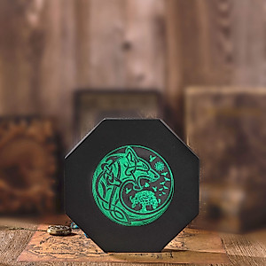 DND Dice Tray - Premium 8 Inch Tray for Dungeons and Dragons: Exquisitely Detailed Green World Tree & Wolf Raven Design - Perfect Rolling & Box Storage to Protect Your Dice for D&D and RPG