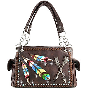 Zelris Colorful Native Tribal Feathers Conceal Carry Women Handbag Purse with Wallet (Brown)
