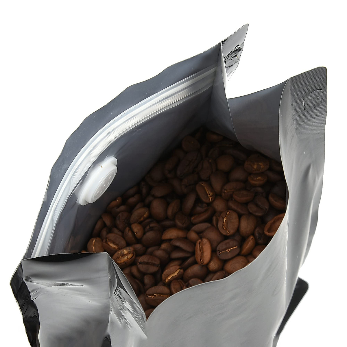 50 Pack Coffee Bags with Aluminum Foil and Degassing Valve, Resealable High Barrier Storage Bags, Odor-Proof for Coffee Beans, Stand Up Coffee Pouch, Flat Bottom (Large-16OZ, Black)