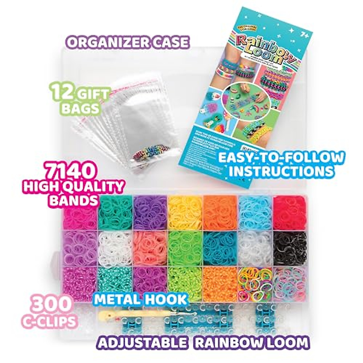 Rainbow Loom® MEGA Combo Set, Features 7000+ Colorful Rubber Bands, 2 Step-by-Step Bracelet Instructions, Organizer Case, Great Gift for Kids 7+ to Promote Fine Motor Skills (Packaging May Vary)
