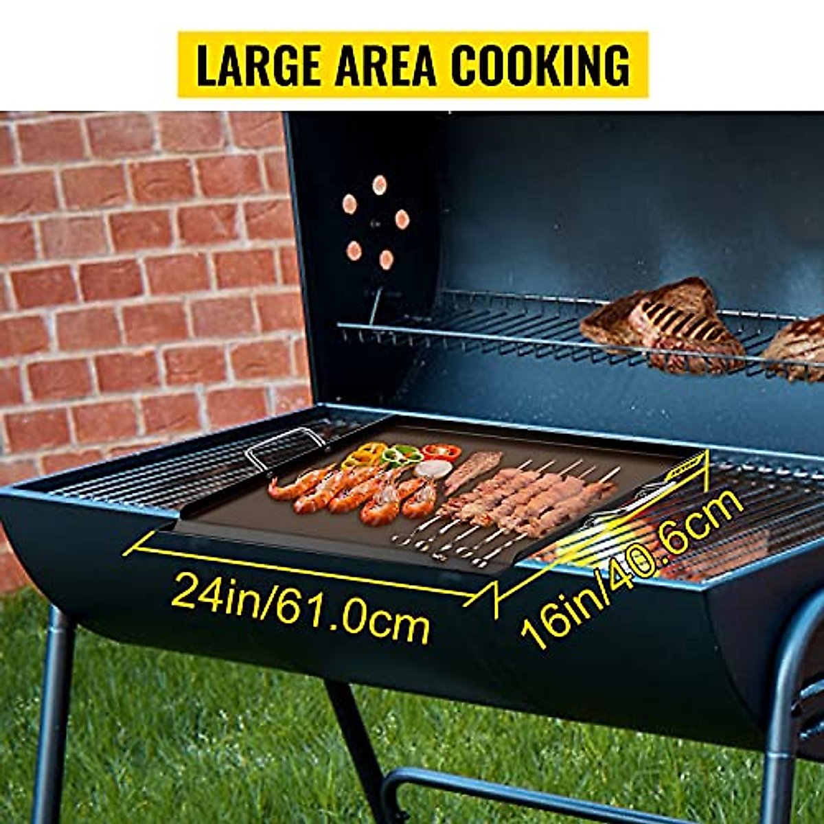 VEVOR Carbon Steel Griddle, Griddle Flat Top Plate, Griddle for BBQ Charcoal/Gas Gril with 2 Handles, Rectangular Flat Top Grill with Extra Drain Hole for Tailgating and Parties (16"x24")