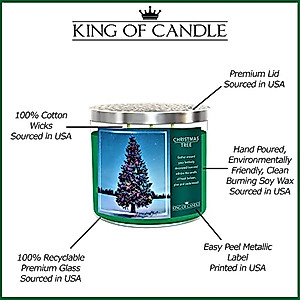 King of Candle - Christmas Tree | Large 3 Wick Strong Scented Christmas Candles Gifts for Women | Balsam Pine Evergreen Fir Fragrance| USA Made Long Lasting 14 oz Soy Wax + Decorative Lid