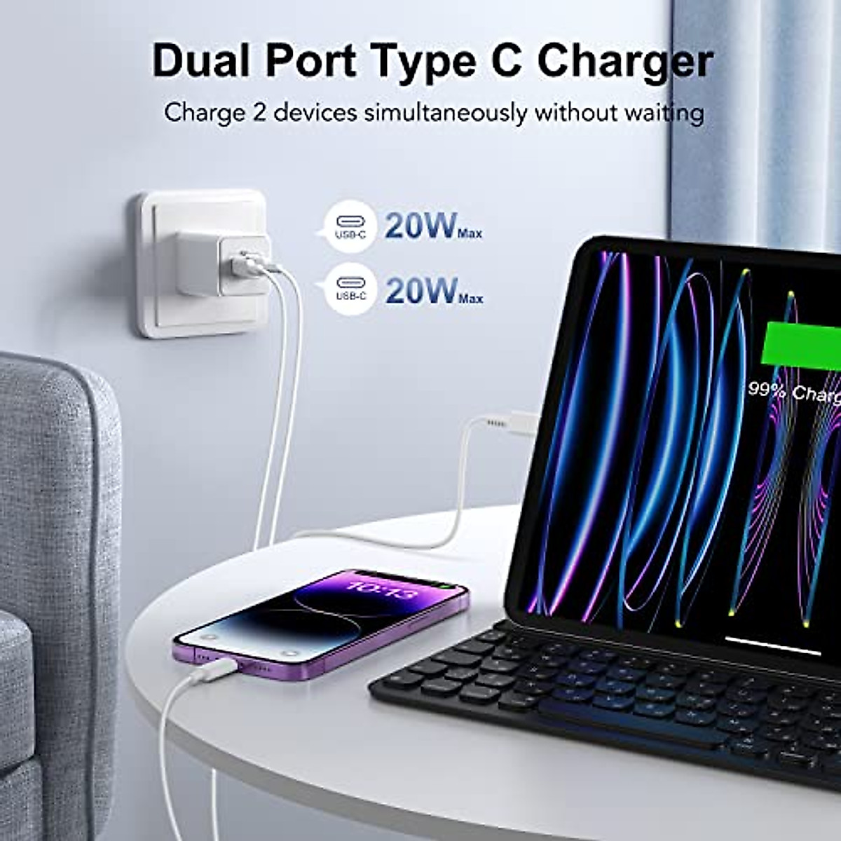 【2023 New】 40W USB-C Wall Charger, [MFI Certified] Dual Port 20W PD 3.0 USB Type C Fast Charging Block Plug Adapter with 2X6FT Charging Cable for iPhone 14 13 12 11 Pro Max, iPad Pro, Samsung Galaxy
