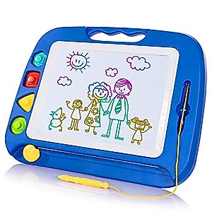 SGILE Large Magnetic Drawing Board - 4 Colors 16×13in Writing Painting Doodle Pad with 4 Stamps for Toddlers, Learning Educational Toy Etch Sketch Gift for 36+ Month Kids Girls Boys, Blue
