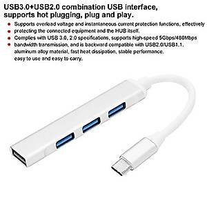 USB C Hub, 4 in 1C to USB OTG Hub Adapter, Portable Docking Station with USB 3.0 & USB 2.0, Multiport Splitter Compatible with Windows XP/Vista/7/8/10/OS/X