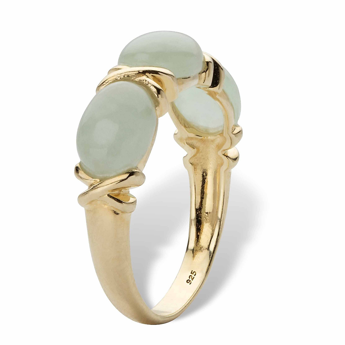 PalmBeach Jewelry Yellow Gold-plated Sterling Silver Oval Shaped Genuine Green Jade X and O Ring Sizes 6-10 Size 9