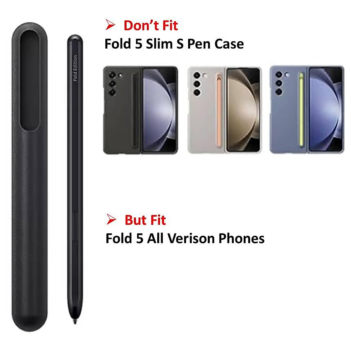 S Pen Fold Edition Compatible Galaxy Z Fold 5 and 4 Phones Slim 1.5mm Pen Tip, 4,096 Pressure Levels, Included Carry Storage Pouch+Tips/Nibs (Pen+Case-Black)