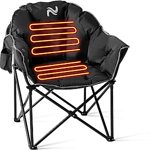 Barbella Oversized Heated Camping Chair, Padded Camp Heated Chairs Round Moon Saucer Folding Lawn Chair Outdoor Chair, Portable Folding Camping Chair for Lounge Patio