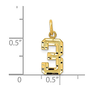 Solid 14k Yellow Gold Casted Small Diamond-Cut Number 3 Charm Pendant - 20mm x 7mm