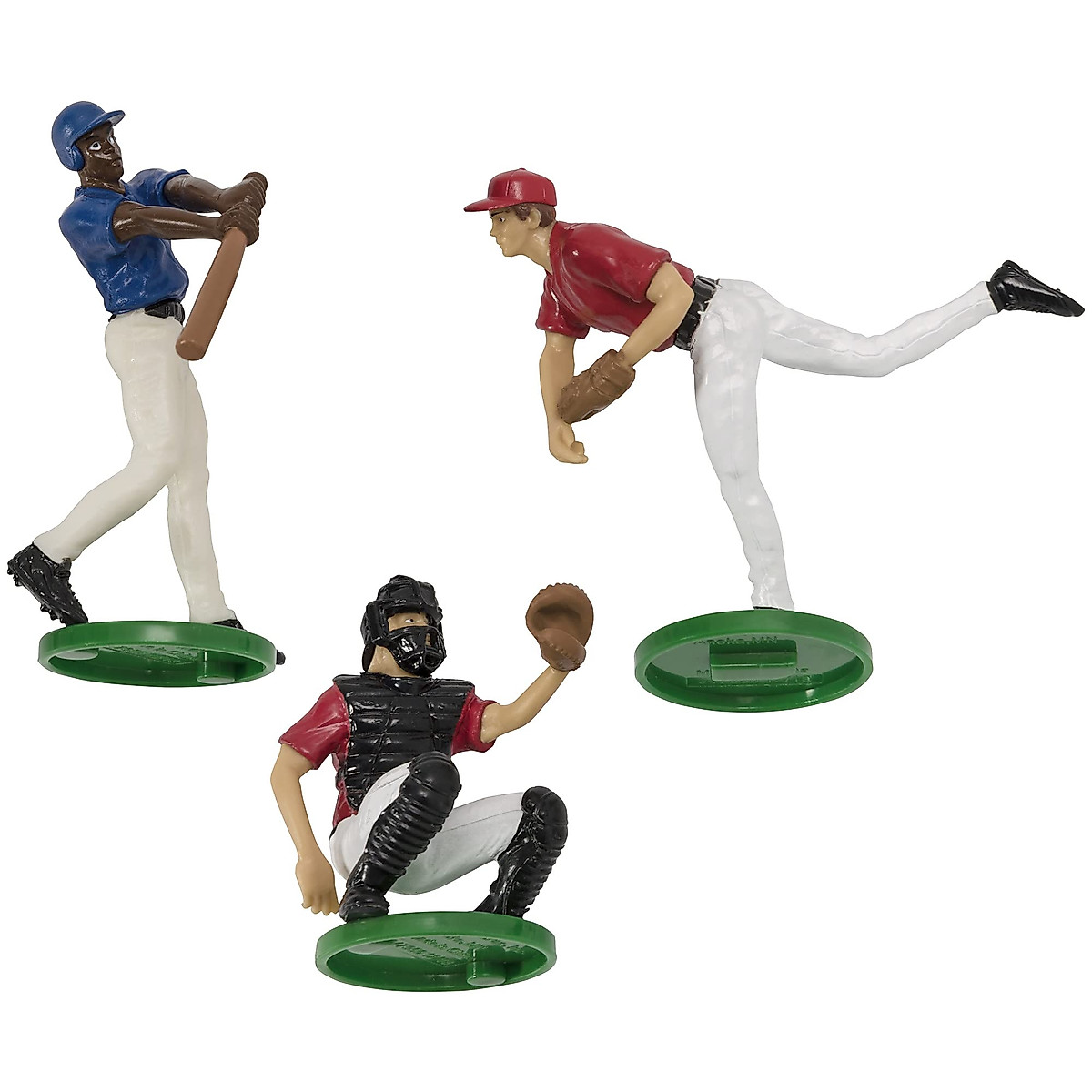 DecoSet® Batter Up 3 Piece Decorations Set, Cake and Cupcake Toppers for Baseball Themed Birthdays, Celebrations, and Parties, Food Safe, Re-usable, Red, Blue